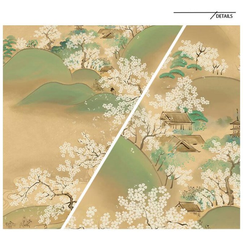 White Mei Blosson Plum Trees Green Mountain Chinoiserie Wallpaper ...