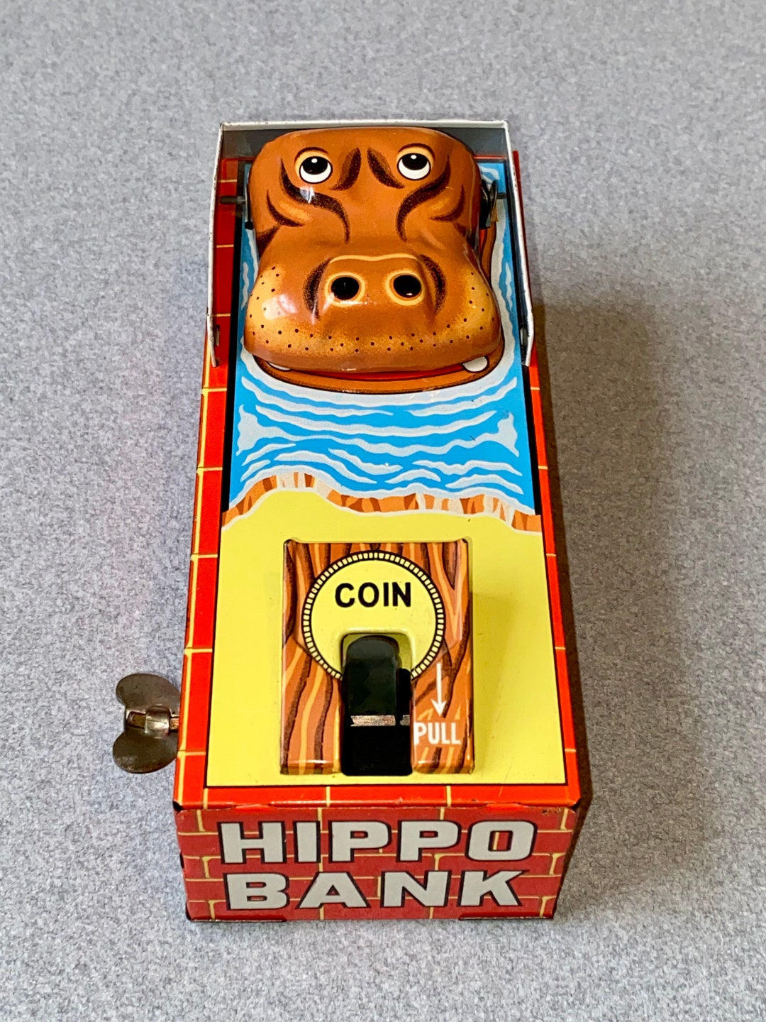 Vintage Tin Litho Hippo Coin Bank Wind Up...1960's Made in Japan - Etsy