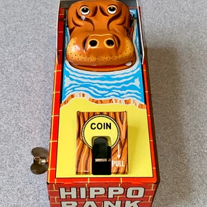 Vintage Tin Litho Hippo Coin Bank Wind Up...1960's Made in - Etsy
