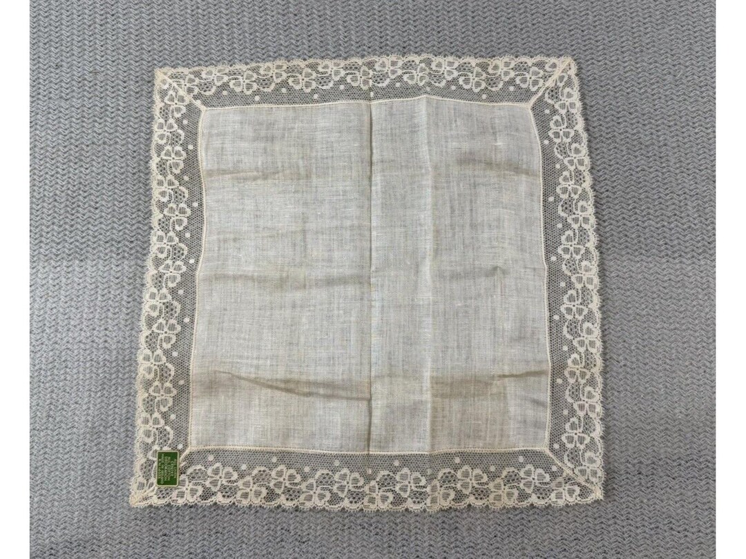 Vintage Irish Linen Hankie Handkerchief W Tatting Shamrock Edging W ...