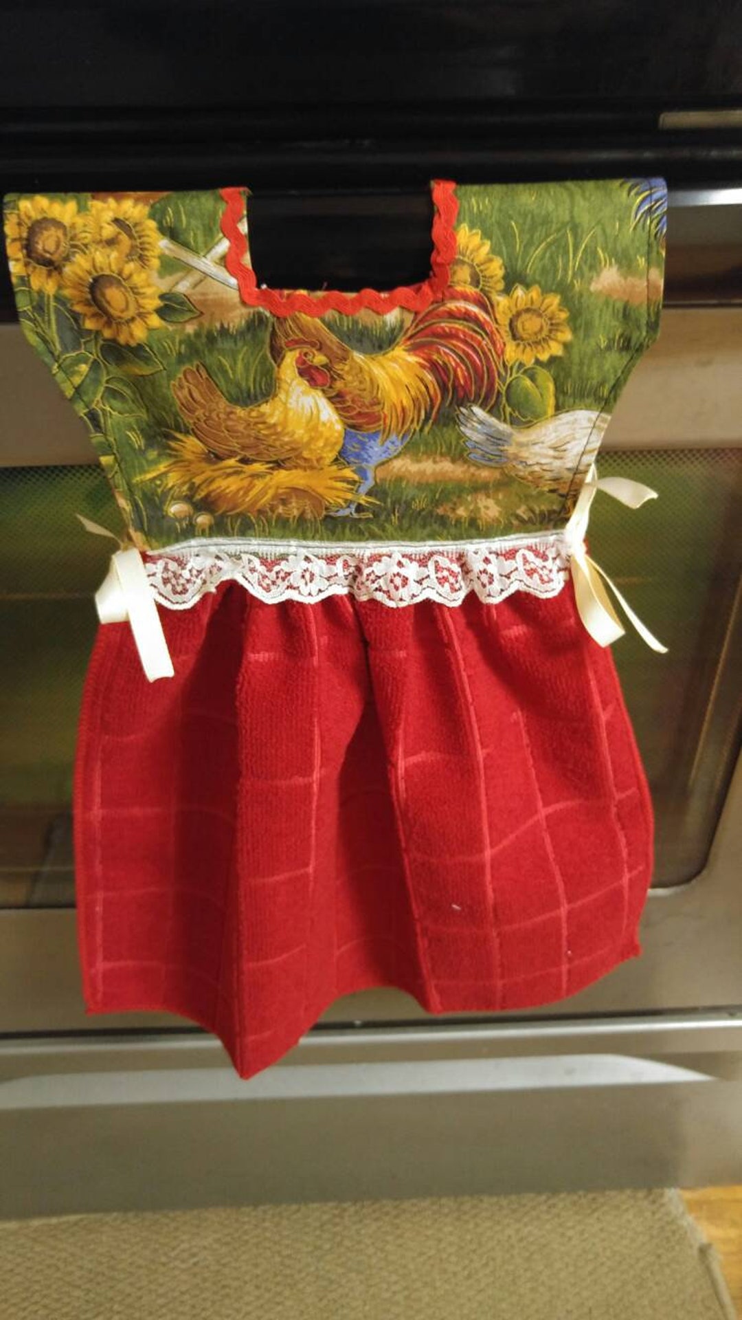 Chicken and Rooster Red Kitchen Towels Hangs on Oven Door - Etsy