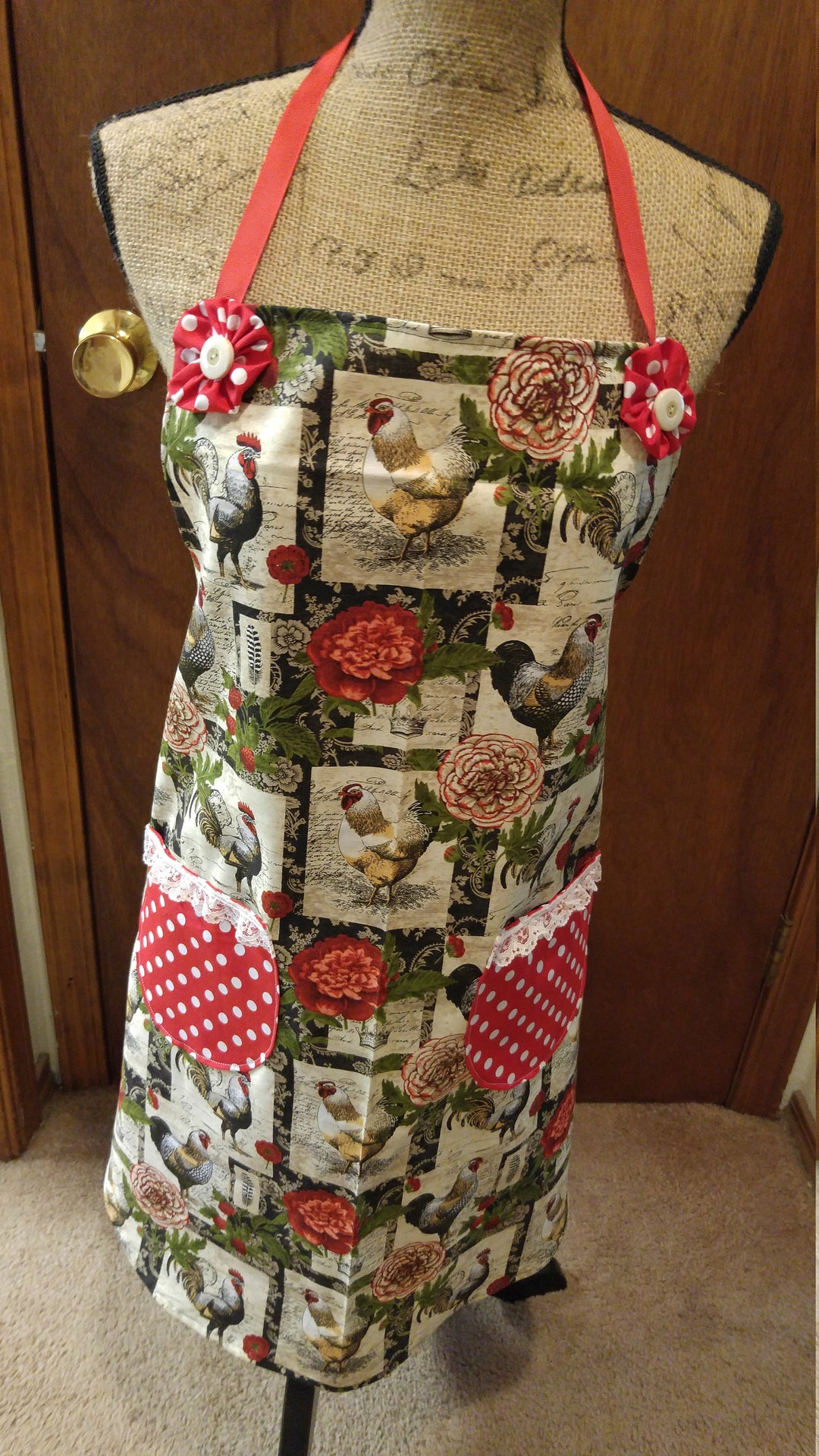 Chickens Roosters And Roses Print Womens Apron Etsy