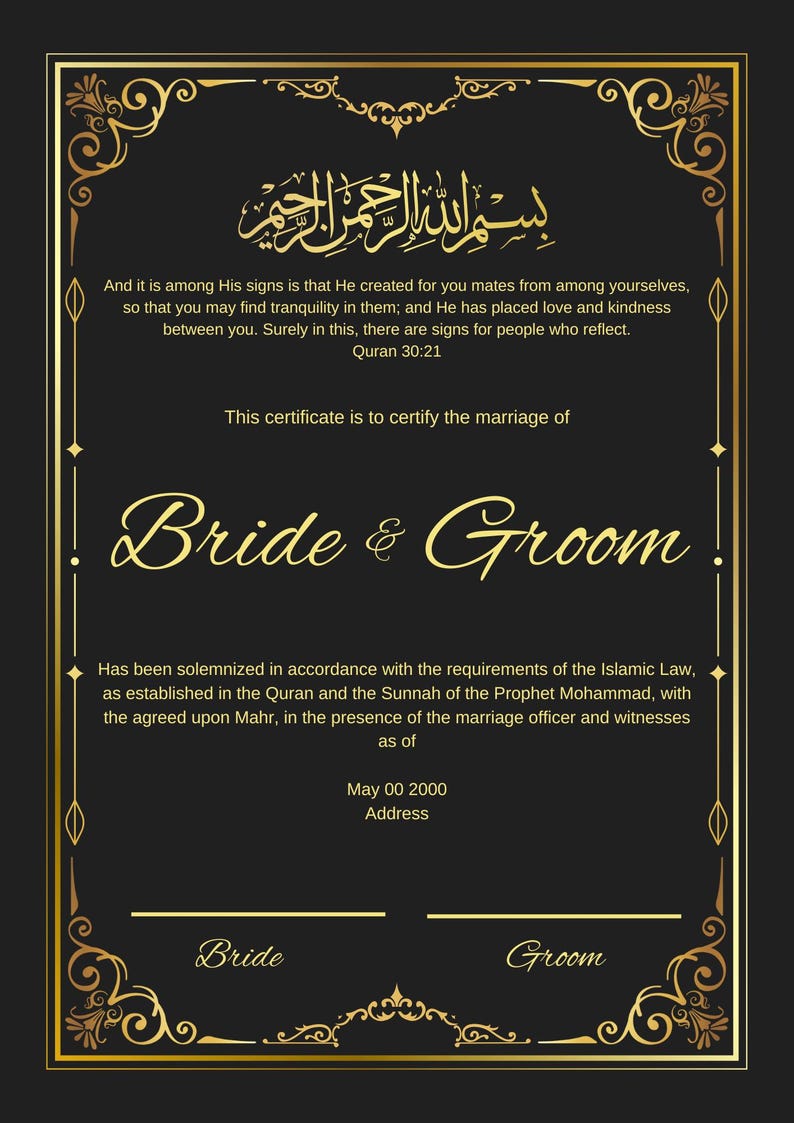 Meera Nikkah Certificate - Etsy
