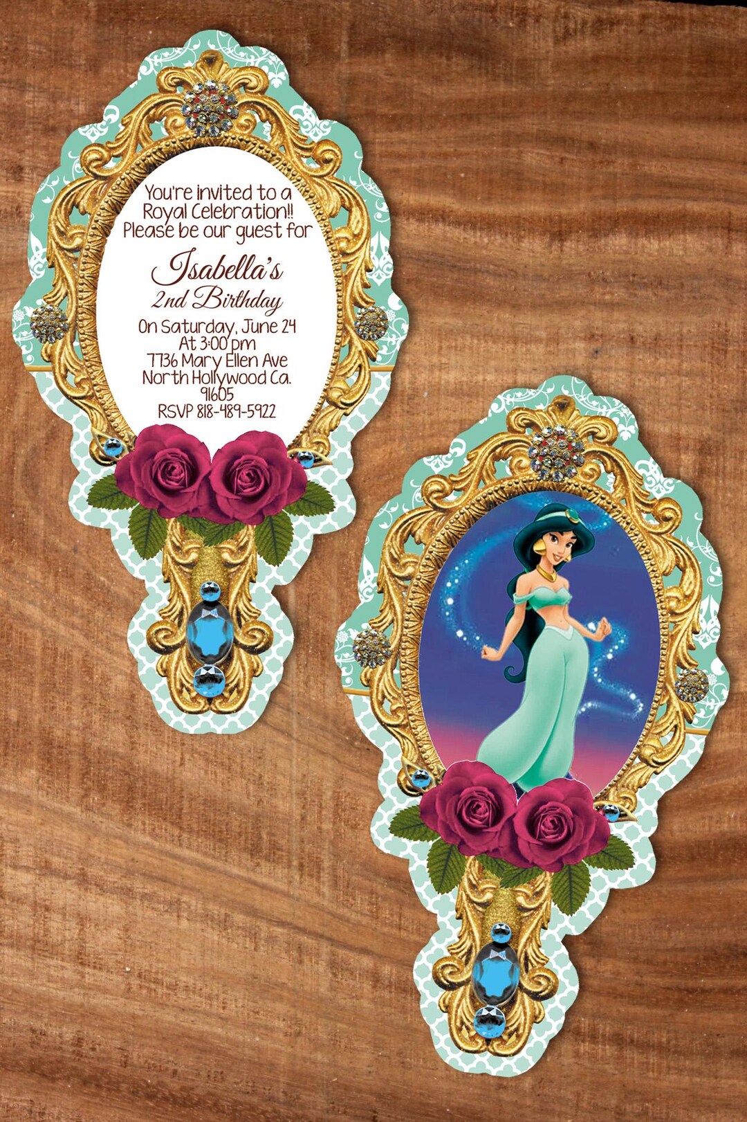 10 Princess Jasmine Mirror Invitations Printed Front and Back - Etsy