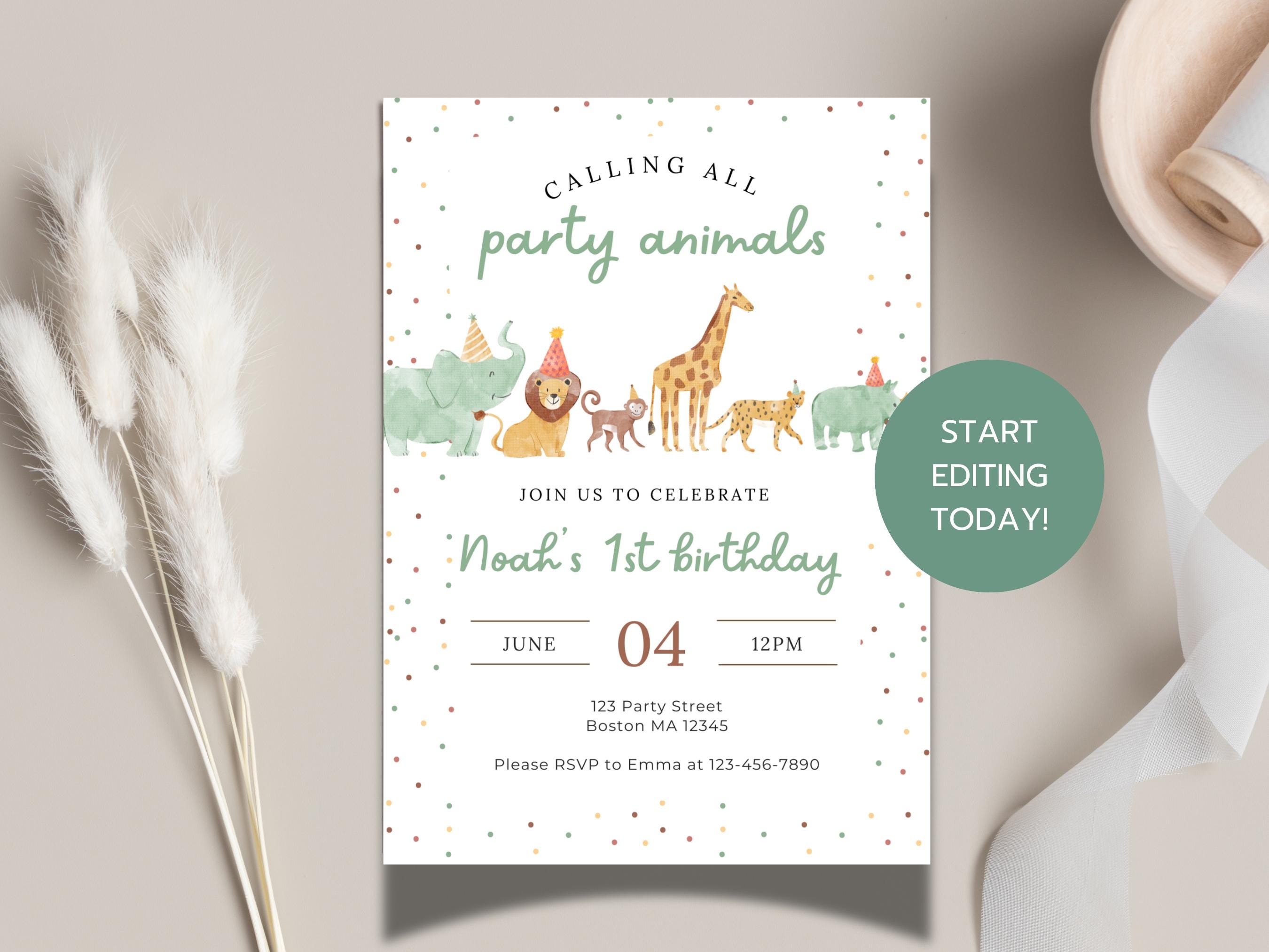 Party Animal Birthday Invitation, Zoo Animal Birthday, Animal First ...