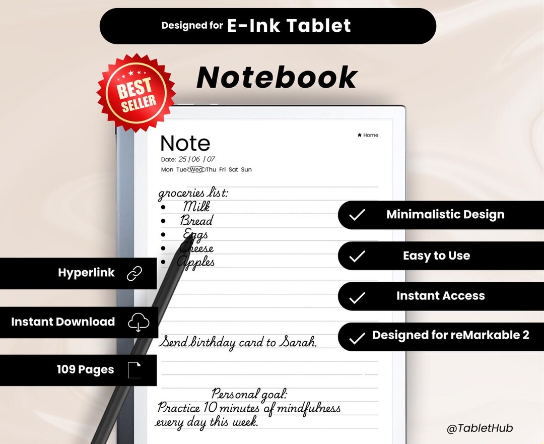 Digital Notebook for E-ink Planners, Remarkable 2 Planner, Undated ...