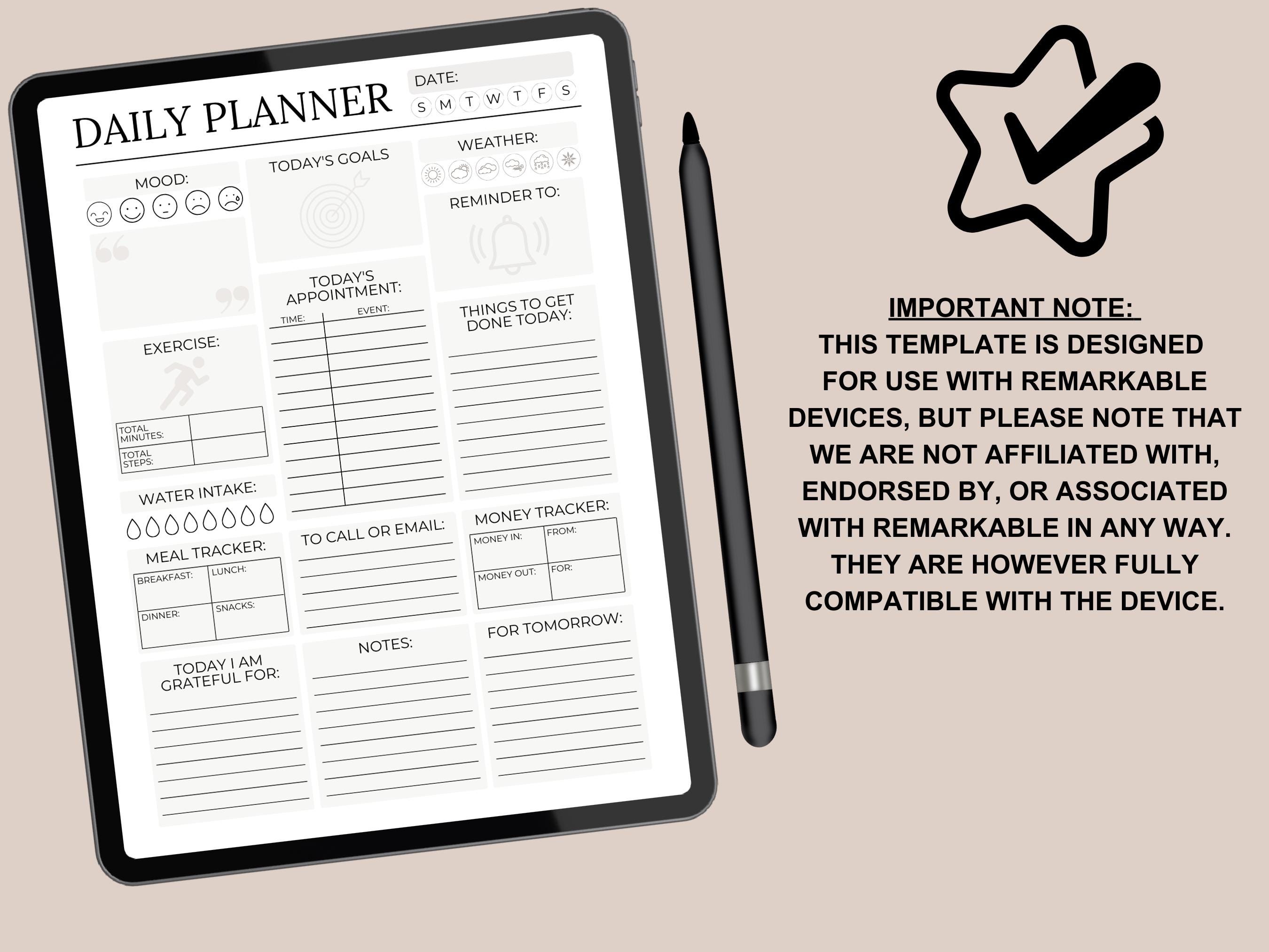 Daily Planner for E-ink Tablets | Designed for Remarkable Tablet ...