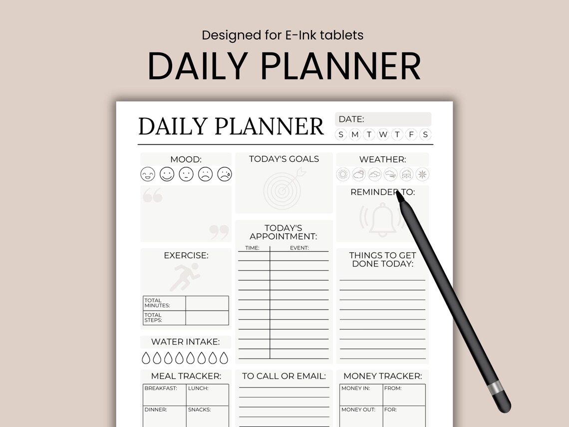 Daily Planner for E-ink Tablets Designed for Remarkable Tablet Digital ...