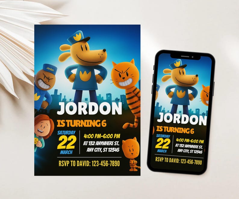 Editable Dog Man Birthday Invitation, Dog Man Invitation, Kids Birthday ...