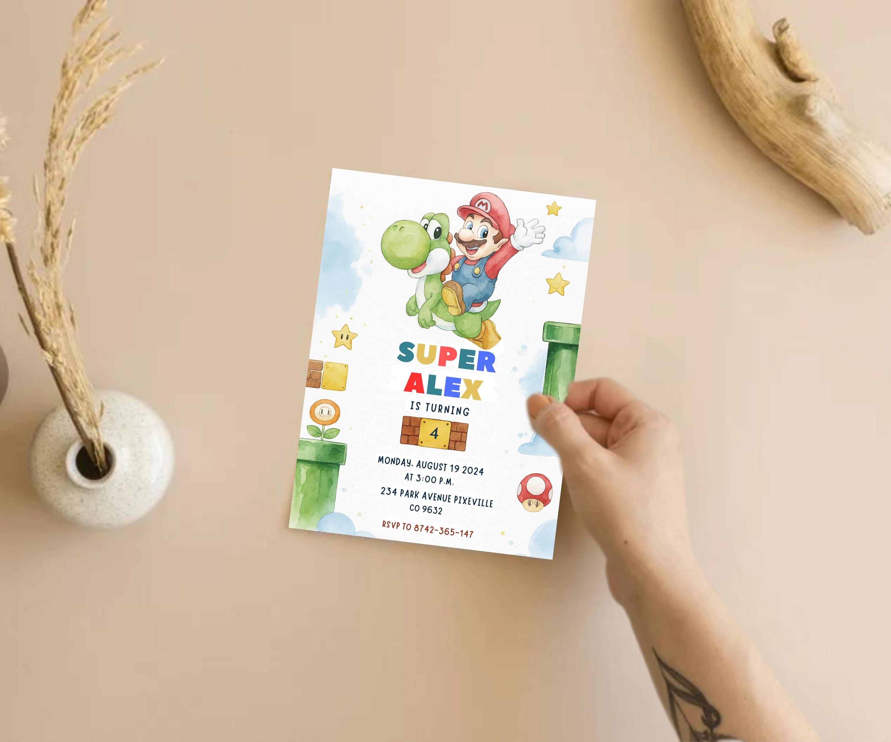 Editable Watercolor Super Mario Birthday Invitation, ANY AGE Nitendo ...