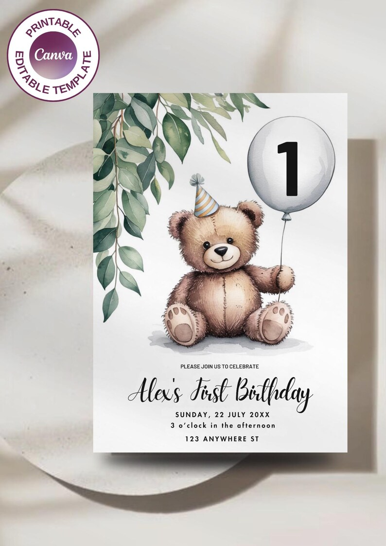 Beary's First Birthday Invitation, Teddy Bear 1st Birthday Invitation ...
