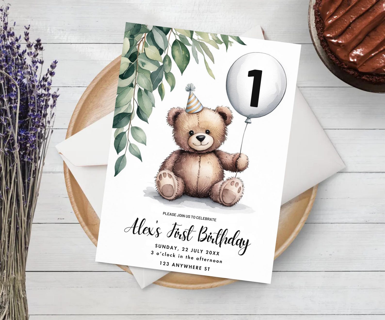 Beary's First Birthday Invitation, Teddy Bear 1st Birthday Invitation ...