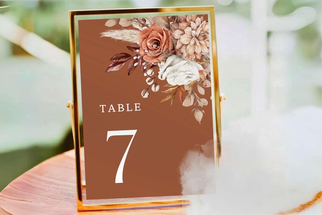 Boho Terracotta Wedding Table Numbers Template, Boho Sage Marsala ...