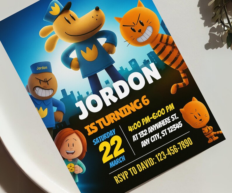 Editable Dog Man Birthday Invitation, Dog Man Invitation, Kids Birthday ...