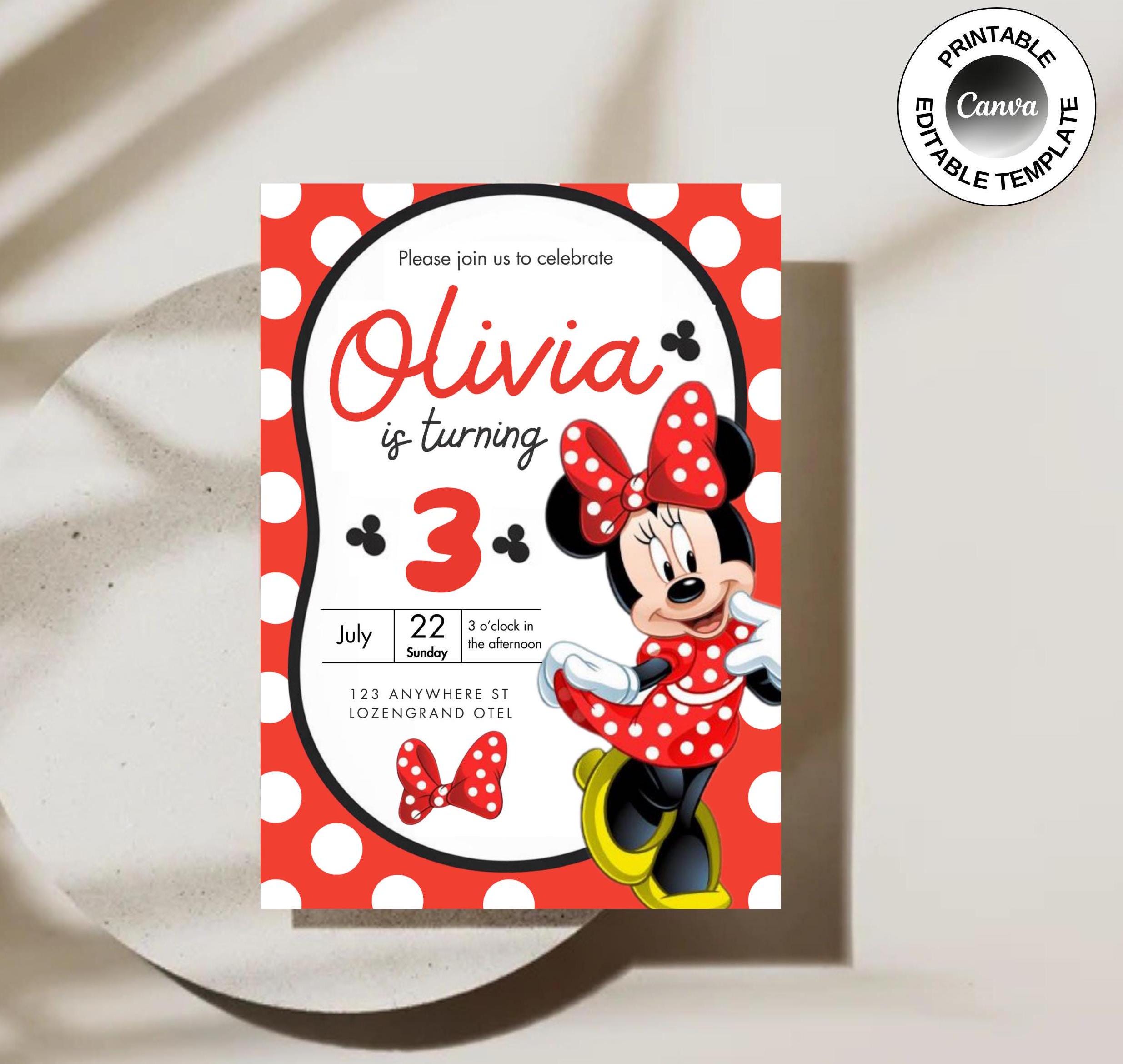 Invitación de cumpleaños de Minnie Mouse, plantilla de invitación de ...