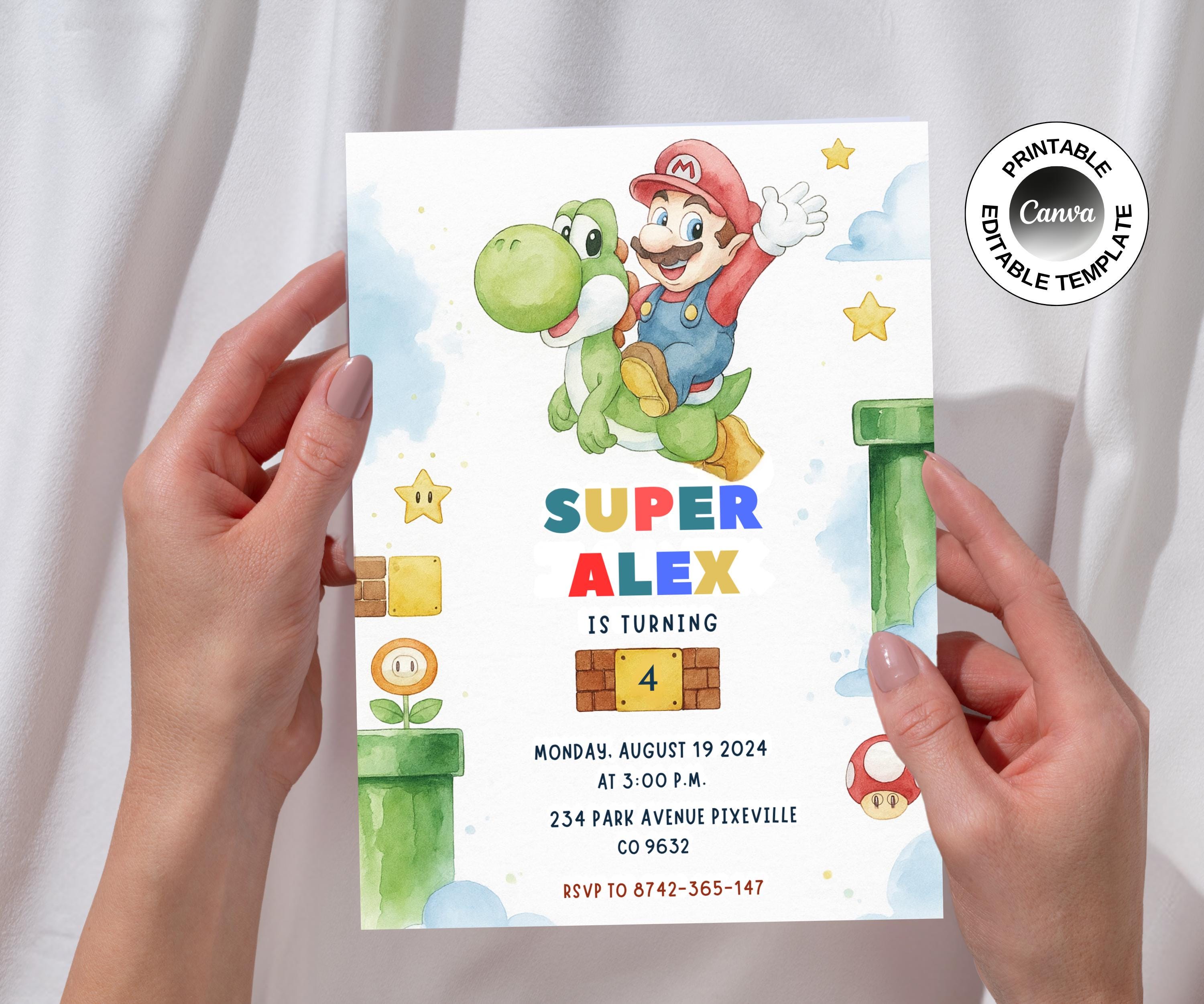 Editable Watercolor Super Mario Birthday Invitation, ANY AGE Nitendo ...