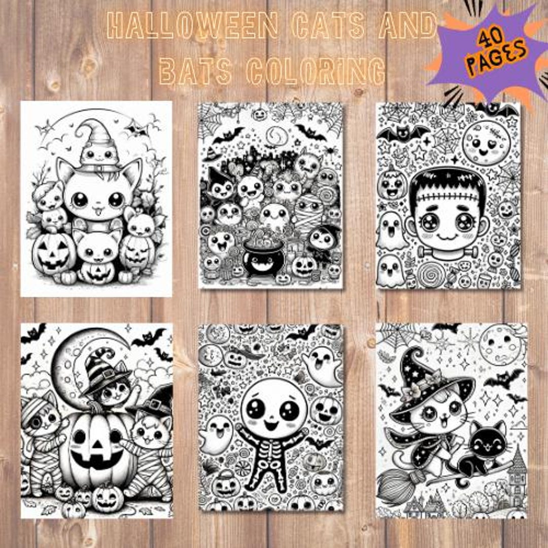 Cats and Bats Coloring Book - Etsy