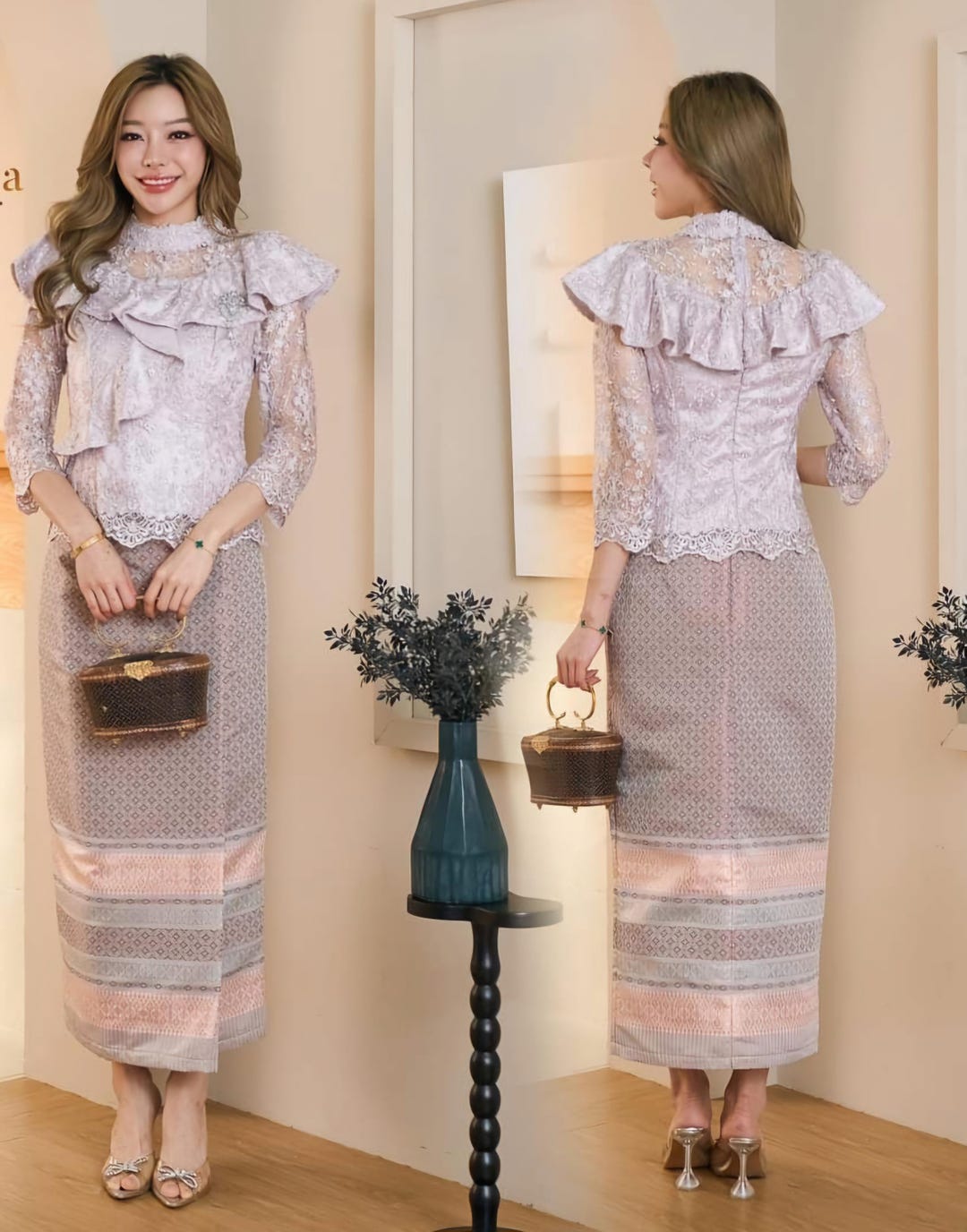Lace & Handwoven Thai Dress | Formal Asian Gown (waist up to 39") - Etsy
