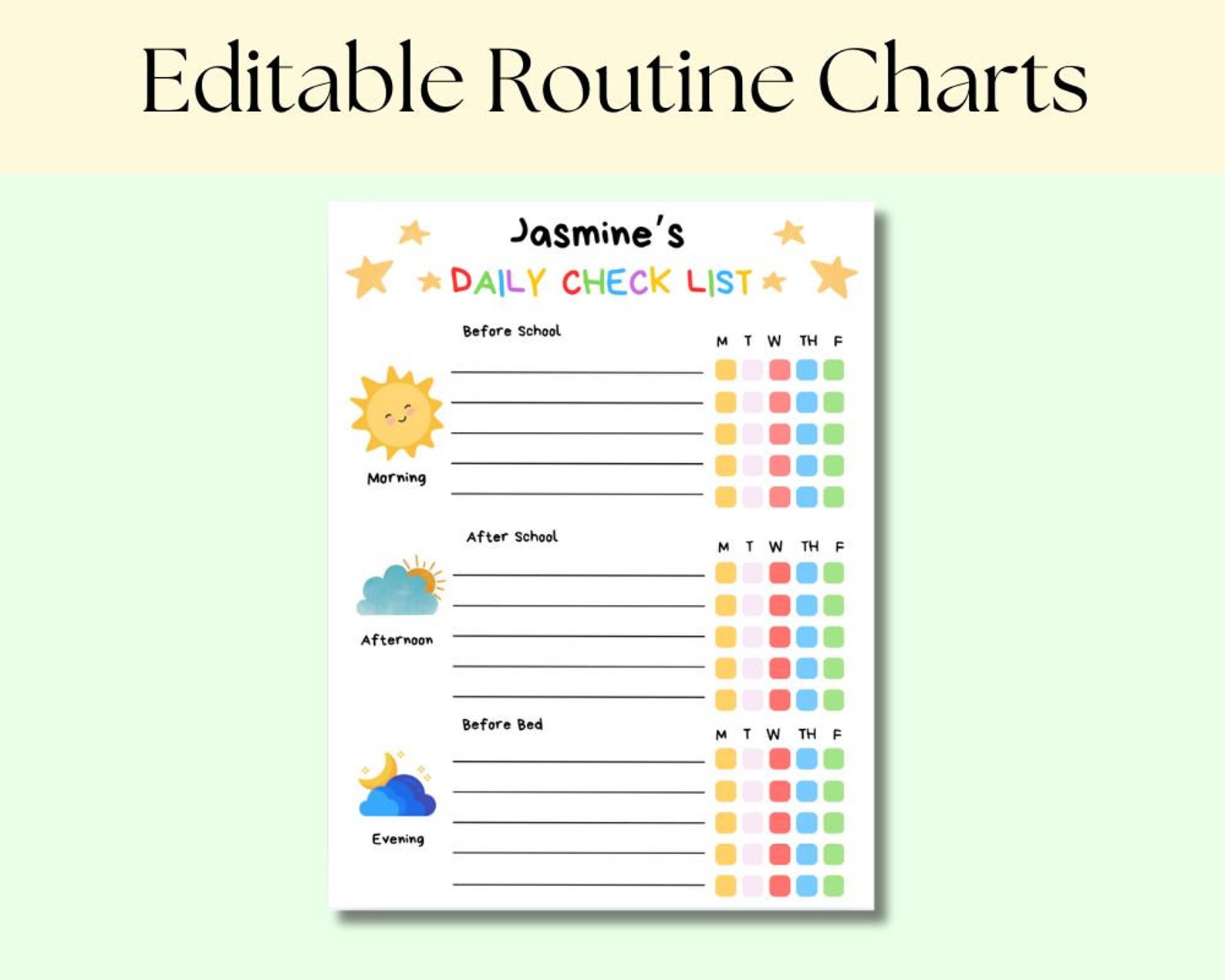Kids Daily Checklist, Kids Daily Schedule, Editable Kids Daily ...
