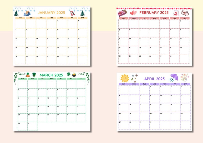 2025 Calendar Printable, Cute Kids Calendar 2025, Wall Calendar PDF ...