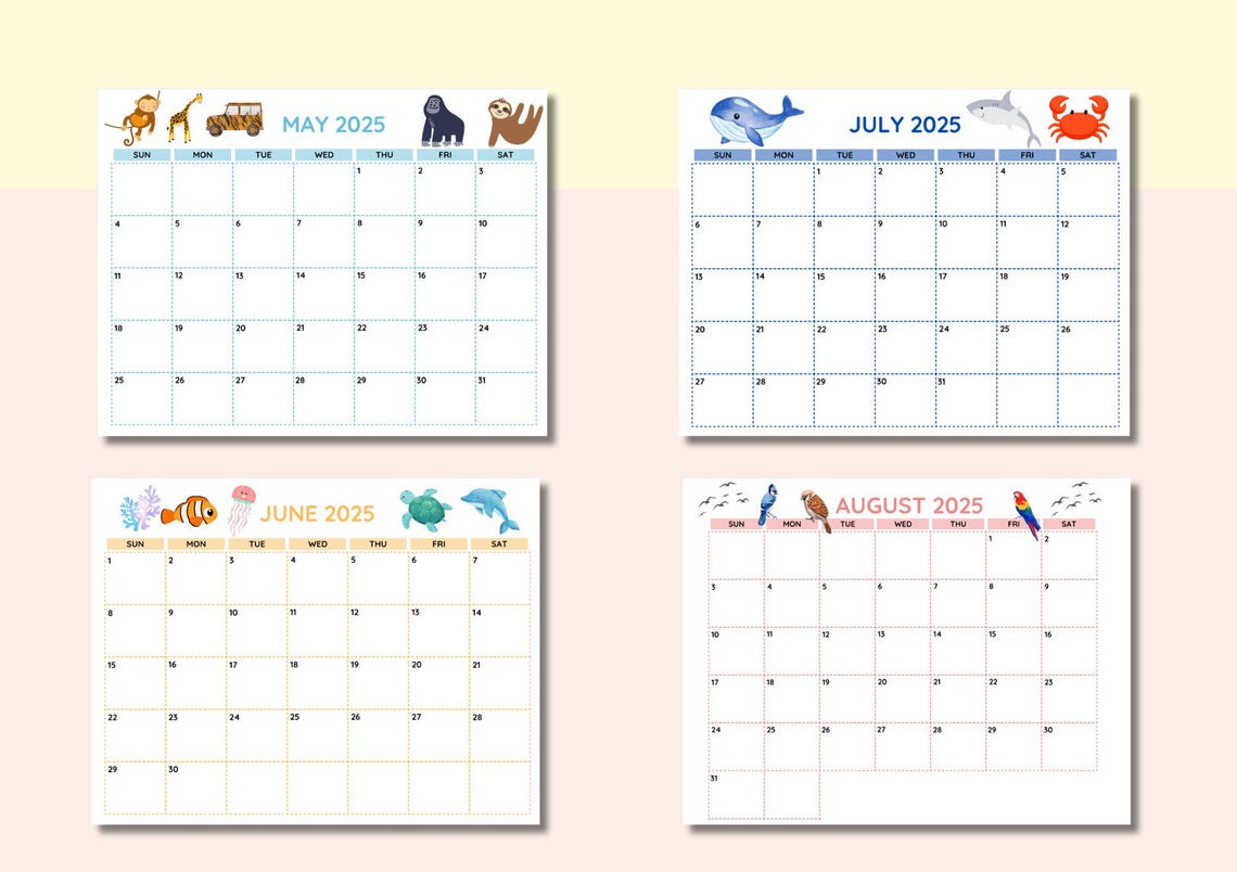 2025 Animals Calendar Printable, Cute Calendar 2025, Wall Calendar for ...