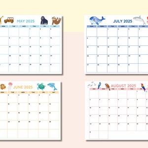 2025 Animals Calendar Printable, Cute Calendar 2025, Wall Calendar for ...