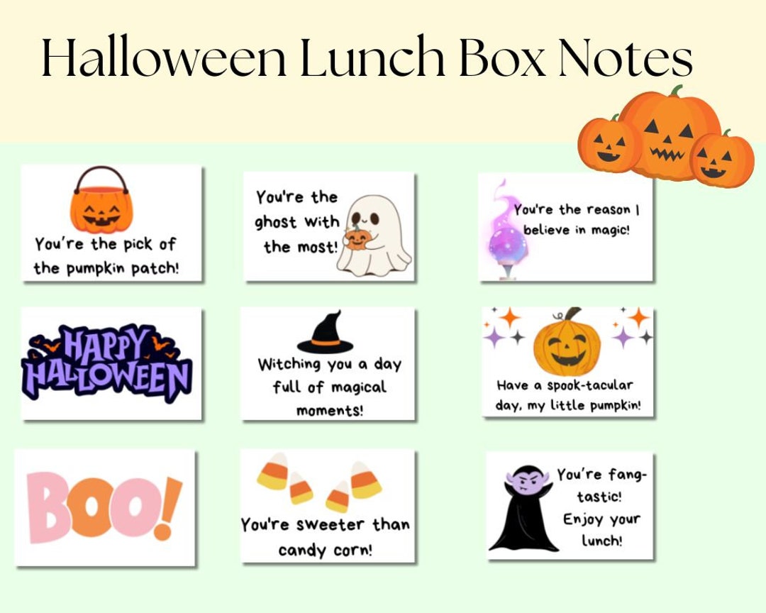 Halloween Lunchbox Notes, Lunch Box Notes Printable, Kids Lunch Notes ...