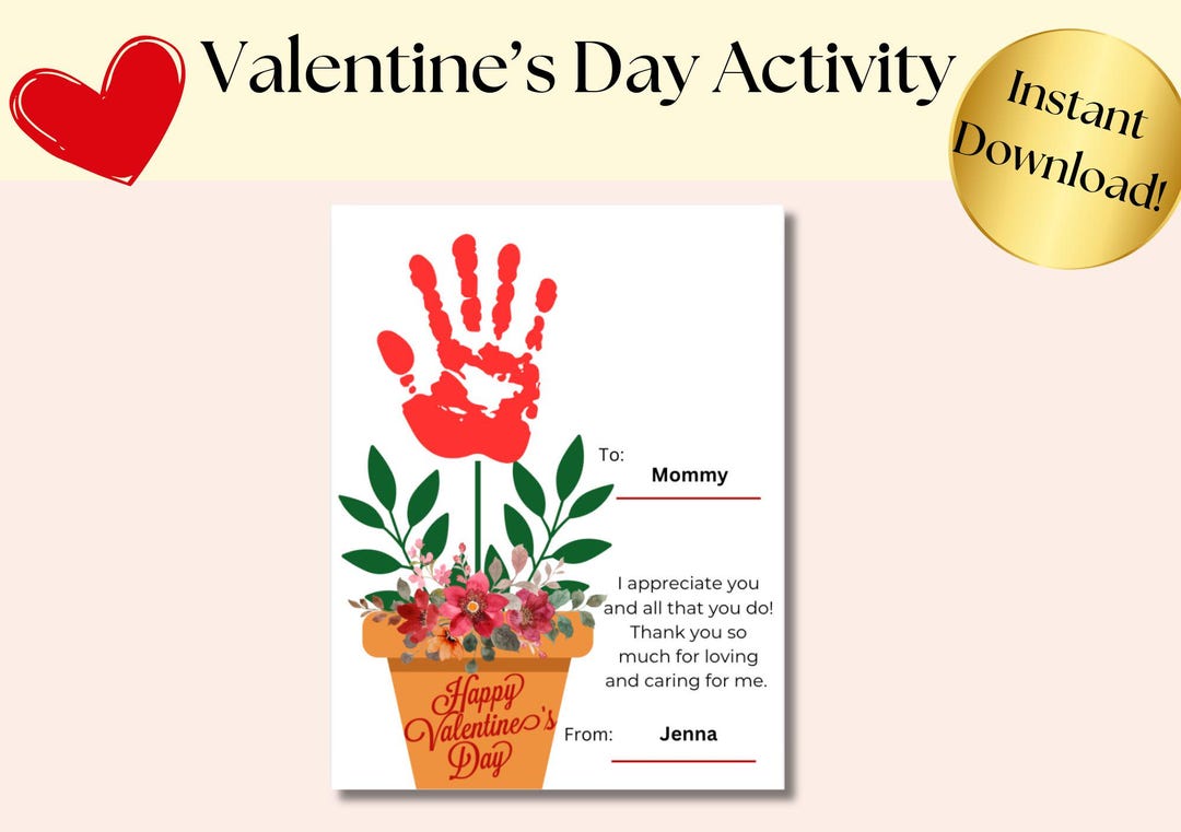 Valentine Handprint Craft for Kids, Flower Poem, Fun Valentine Activity ...