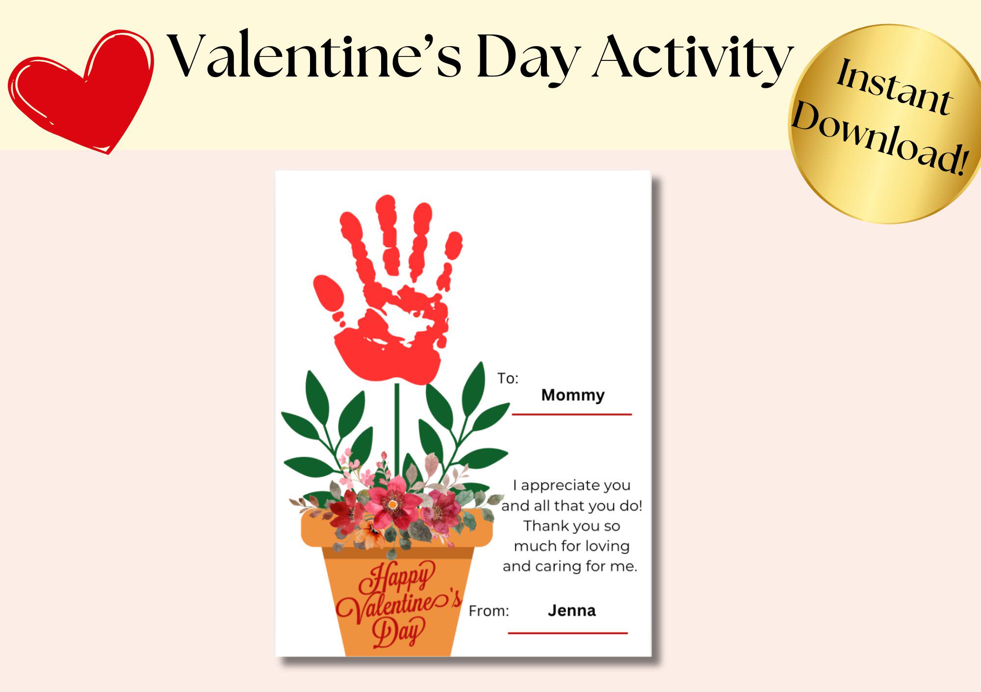 Valentine Handprint Craft for Kids, Flower Poem, Fun Valentine Activity ...
