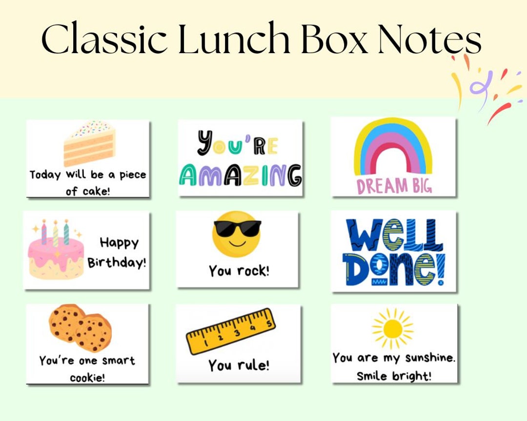 Lunch Box Notes Printable, Lunch Notes for Kids, Cute Lunchbox Notes ...