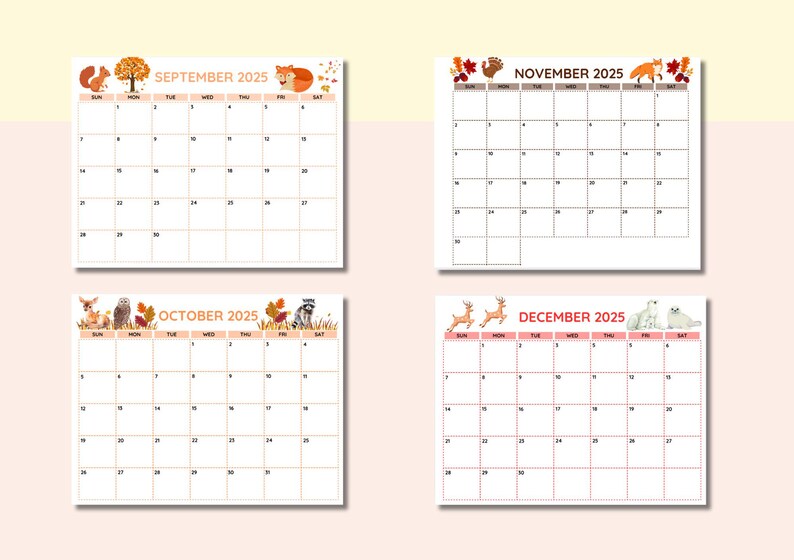 2025 Animals Calendar Printable, Cute Calendar 2025, Wall Calendar for ...