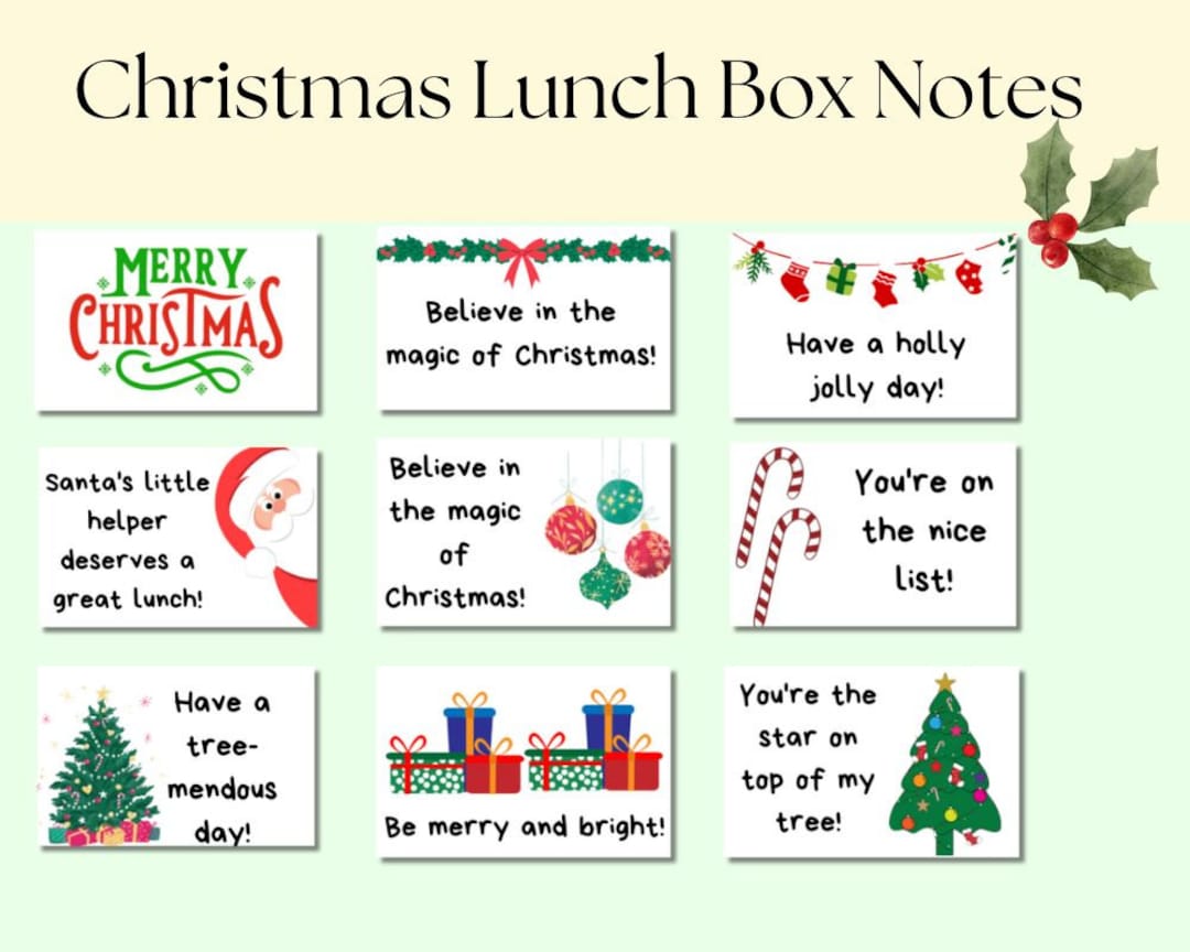 Christmas Lunchbox Notes, Lunch Notes for Kids, Cute Lunchbox Notes ...