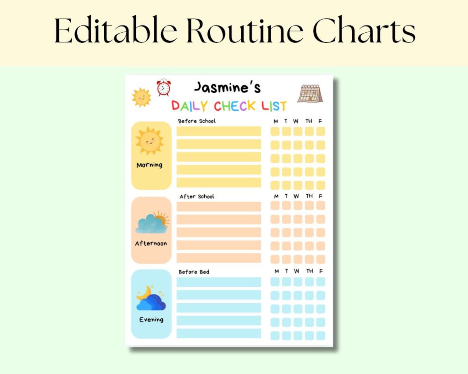 Kids Daily Checklist, Kids Daily Schedule, Editable Kids Daily ...