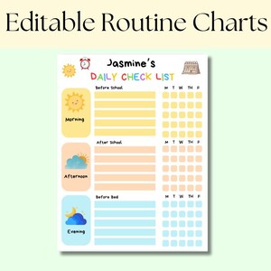 Kids Daily Checklist, Kids Daily Schedule, Editable Kids Daily ...