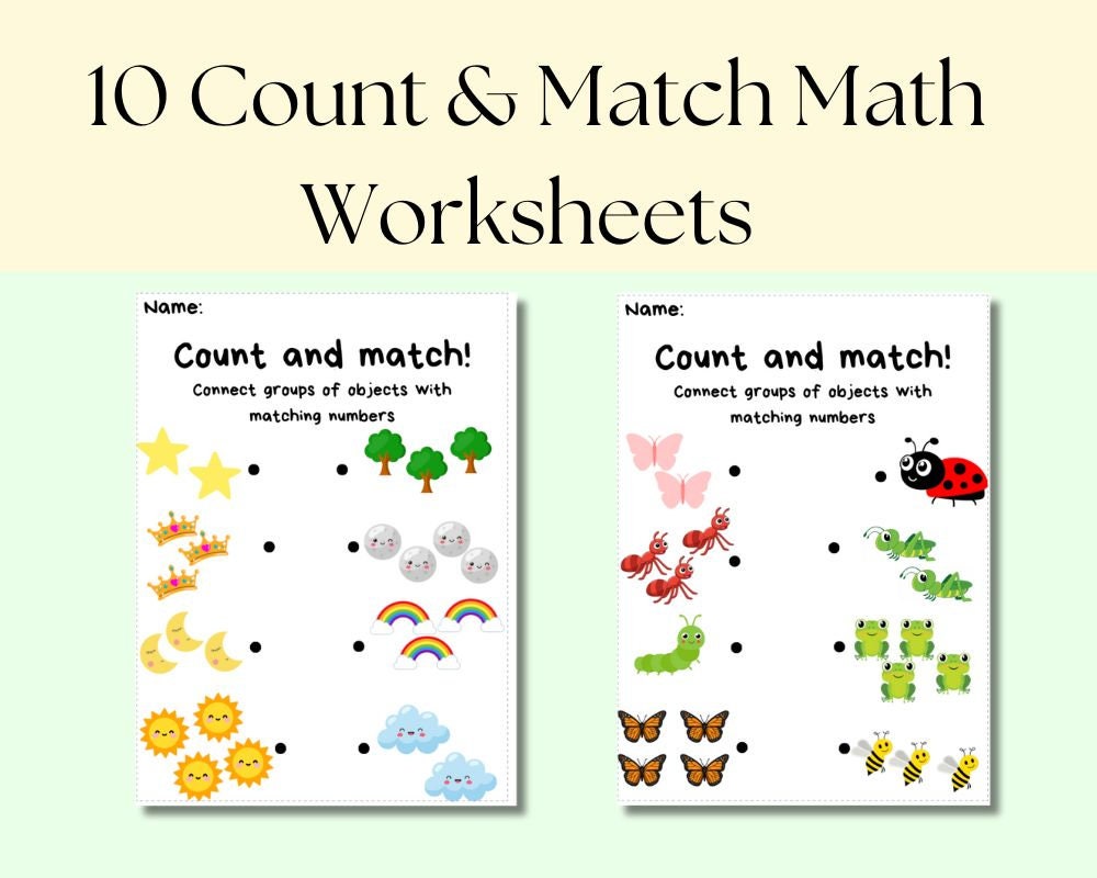 Preschool Count and Match Math Learning Worksheets, Preschool Math ...