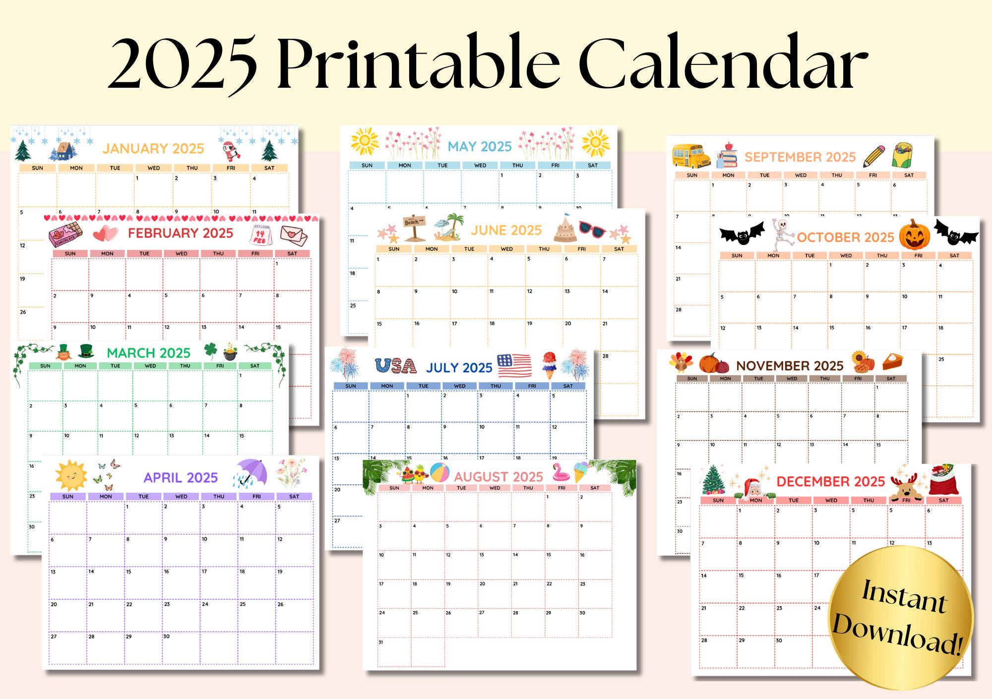 2025 Animals Calendar Printable, Cute Calendar 2025, Wall Calendar for ...
