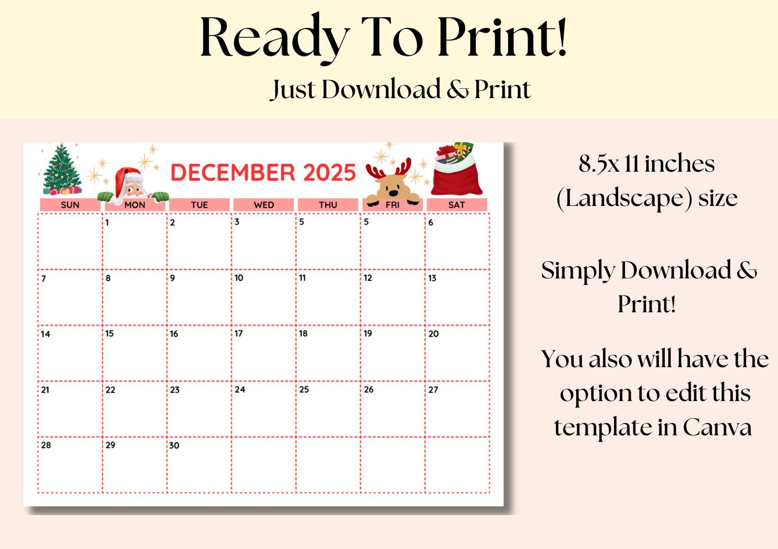 2025 Calendar Printable, Cute Kids Calendar 2025, Wall Calendar PDF ...