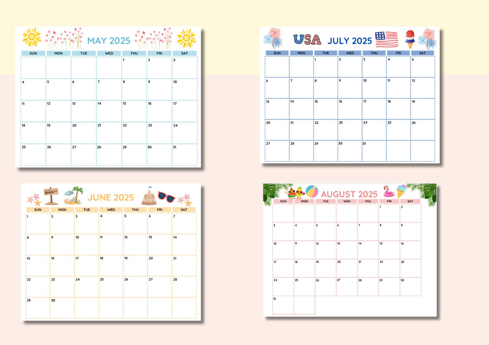 2025 Calendar Printable, Cute Kids Calendar 2025, Wall Calendar PDF ...