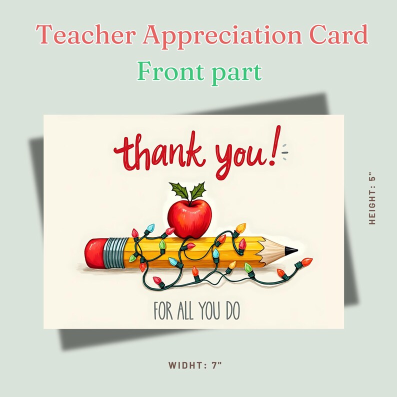 Teacher Appreciation Christmas Card | Teacher Christmas Thank You ...