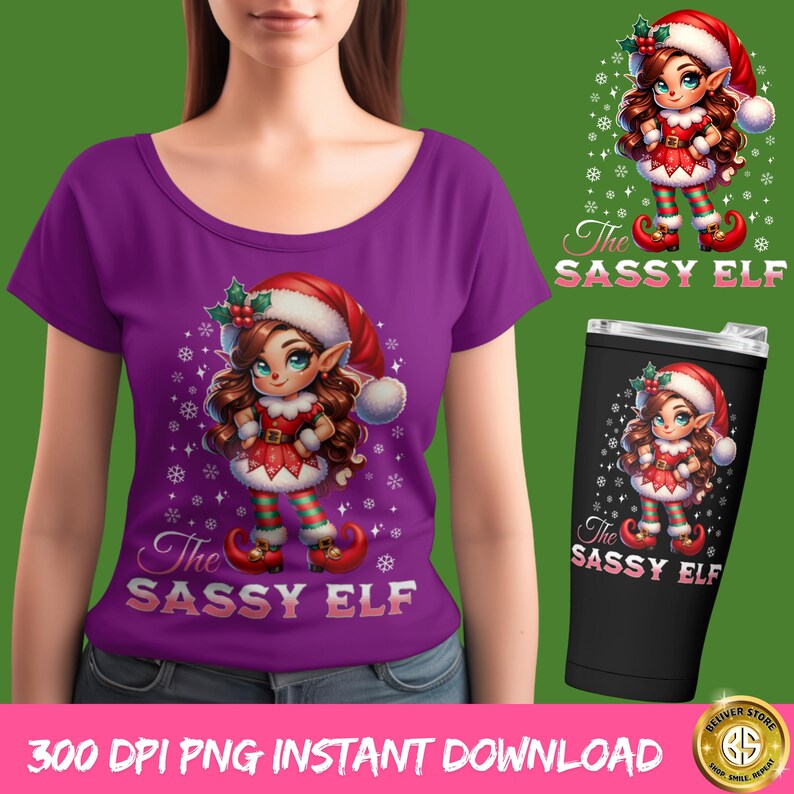 Sassy Elf Christmas PNG: Trendy Holiday Sublimation Design (digital ...