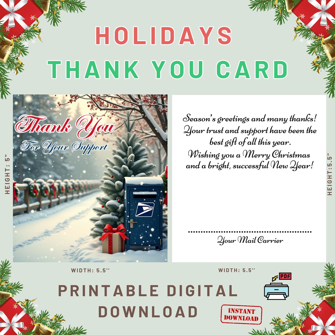 Postal Worker Holiday Thank You Card: Printable USPS Christmas Card ...