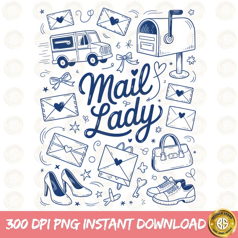 Mail Lady Doodle PNG, Mail Lady Png Sublimation Design : Postal Lady ...