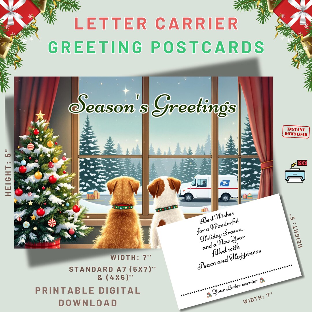 Dogs Watching Mail Truck Season’s Greetings Postcards Mail Carrier ...