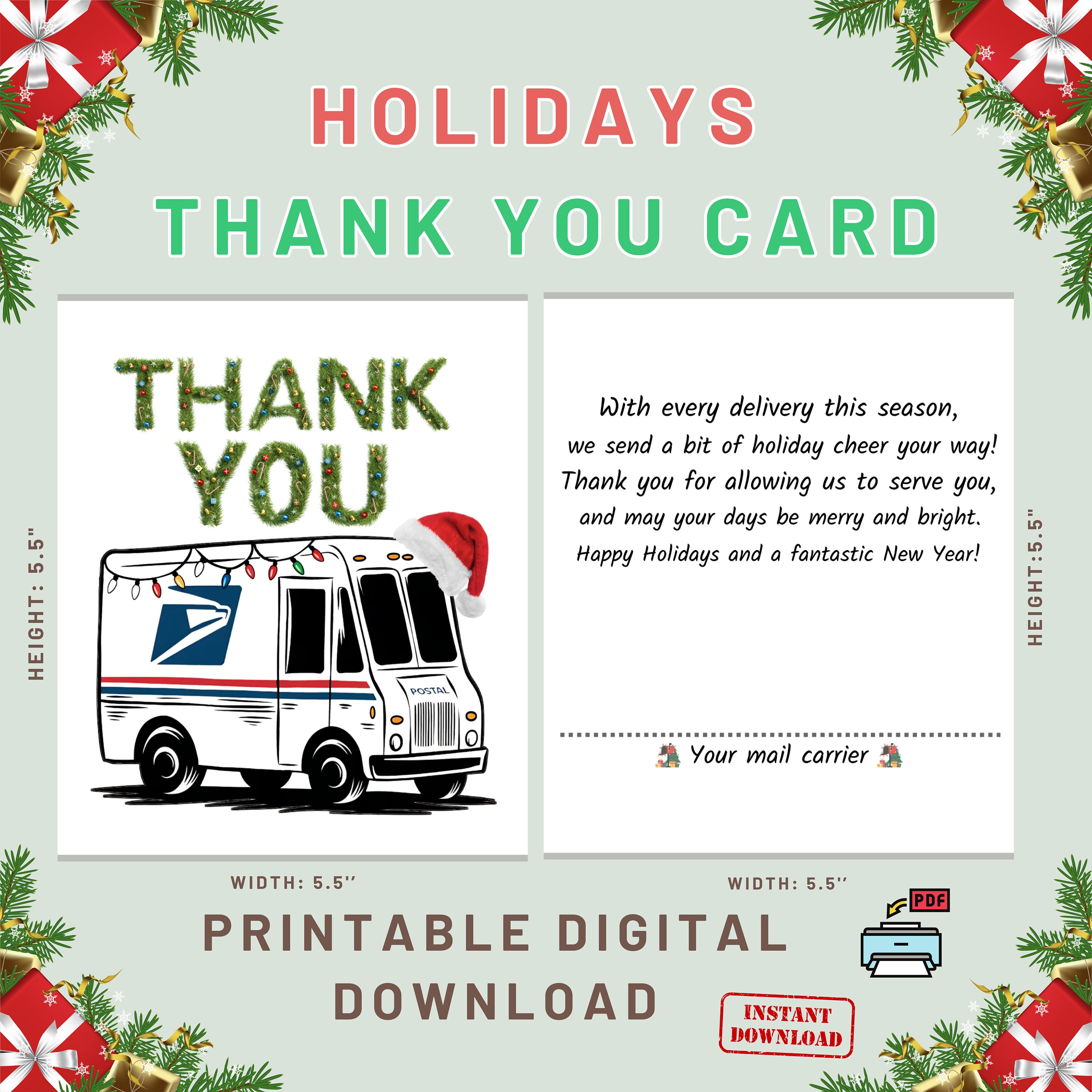 USPS Mail Carrier Thank You Christmas Card, Letter Carrier Thank You ...
