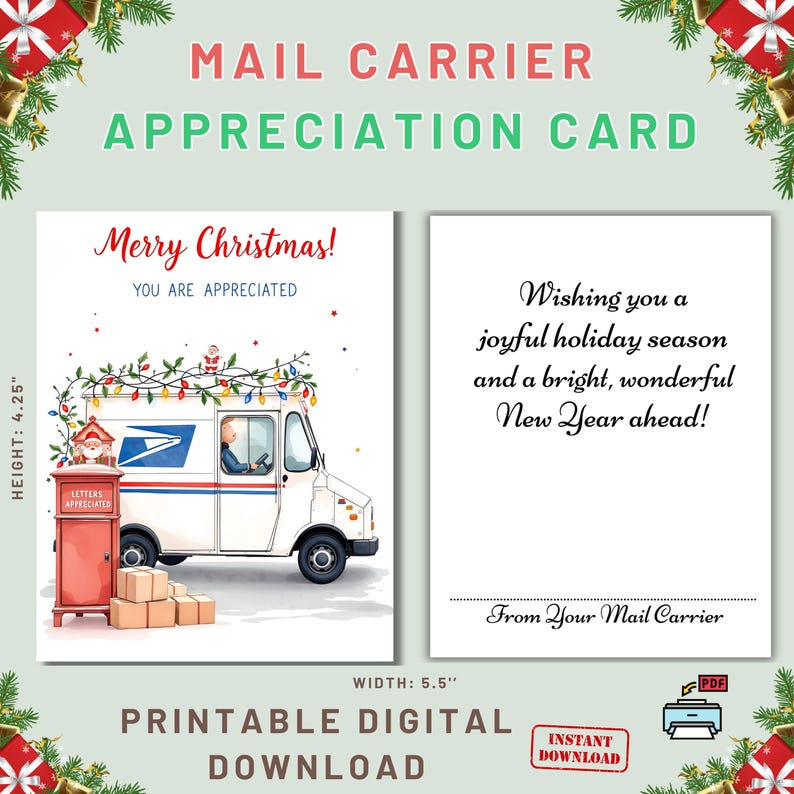 Mail Carrier Thank You Appreciation Card, Mail Carrier Christmas Card ...