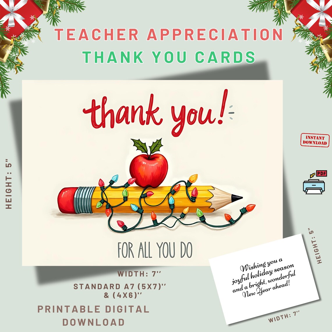 Teacher Appreciation Christmas Card | Teacher Christmas Thank You ...