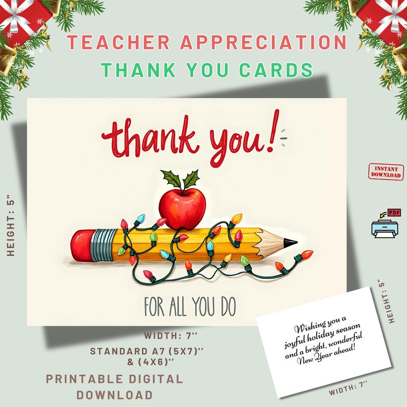 Teacher Appreciation Christmas Card | Teacher Christmas Thank You ...