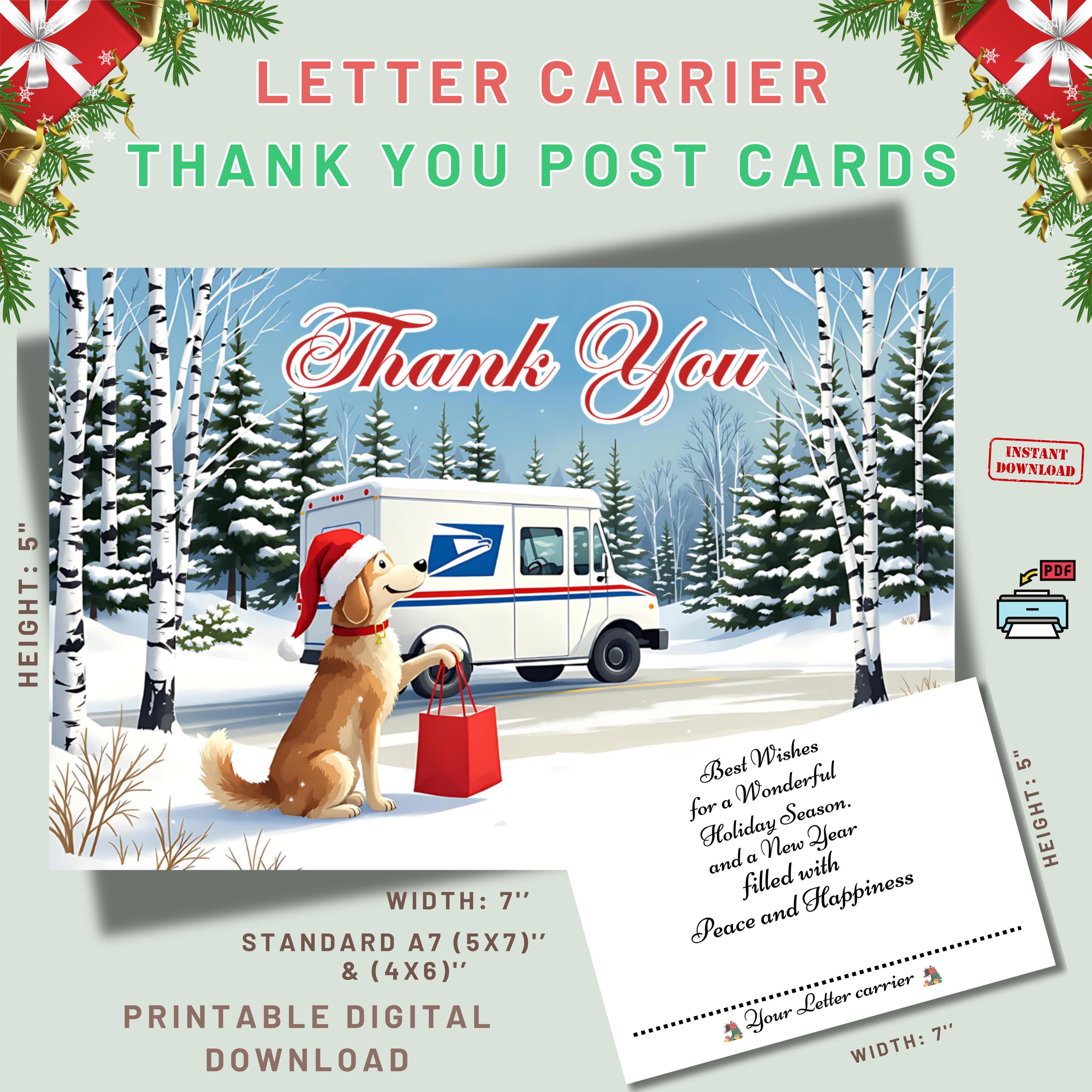 Dog Letter Carrier Thank You Post Cards, Postal Postcards, Mail Carrier ...