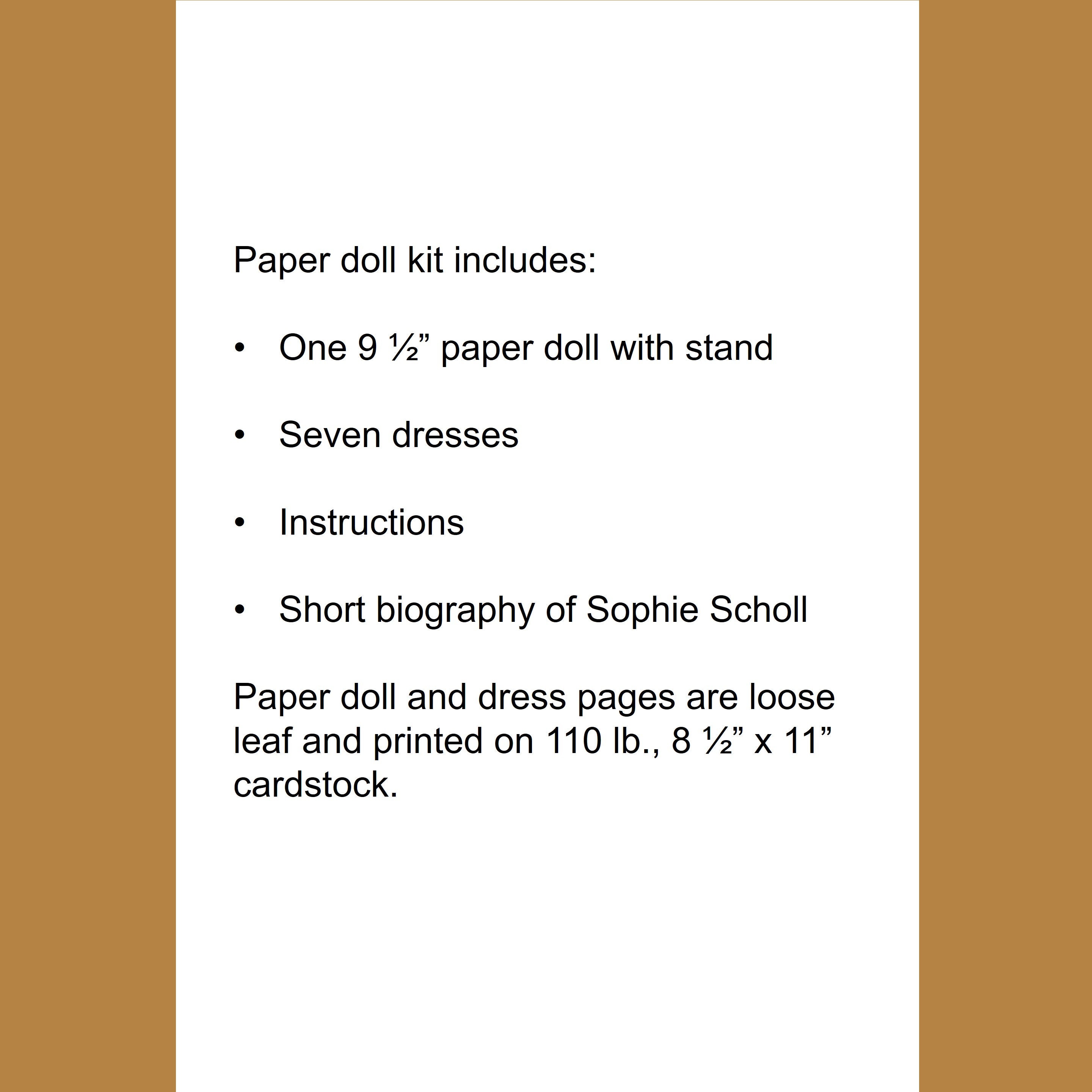 Sophie Scholl Paper Doll Kit White Rose Paper Doll Heroine for Girls ...
