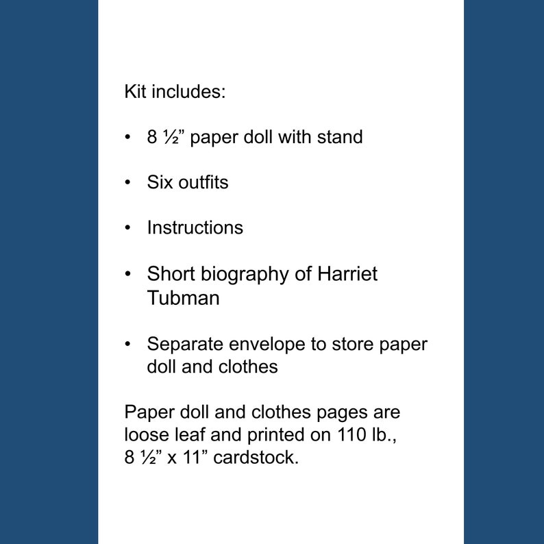 Harriet Tubman Paper Doll Kit - Etsy
